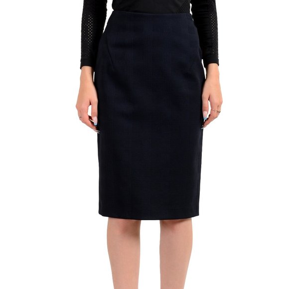 Hugo Boss | Skirts | Hugo Boss Womens Vilula Blue Plaid Straight Pencil ...